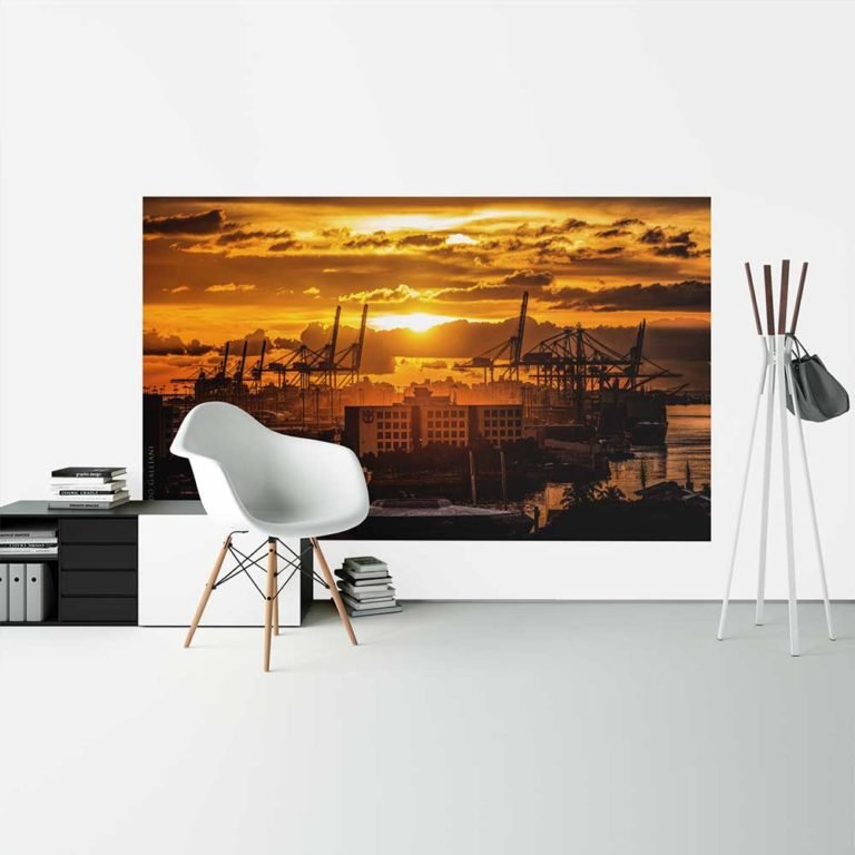 Golden Sunset Port of Miami Canvas Wall Art Color Photography ...